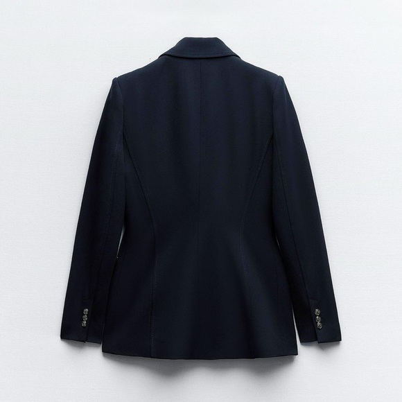 Zara | Jackets & Coats | Zara Navy Blue Tailored Double Breasted Blazer ...